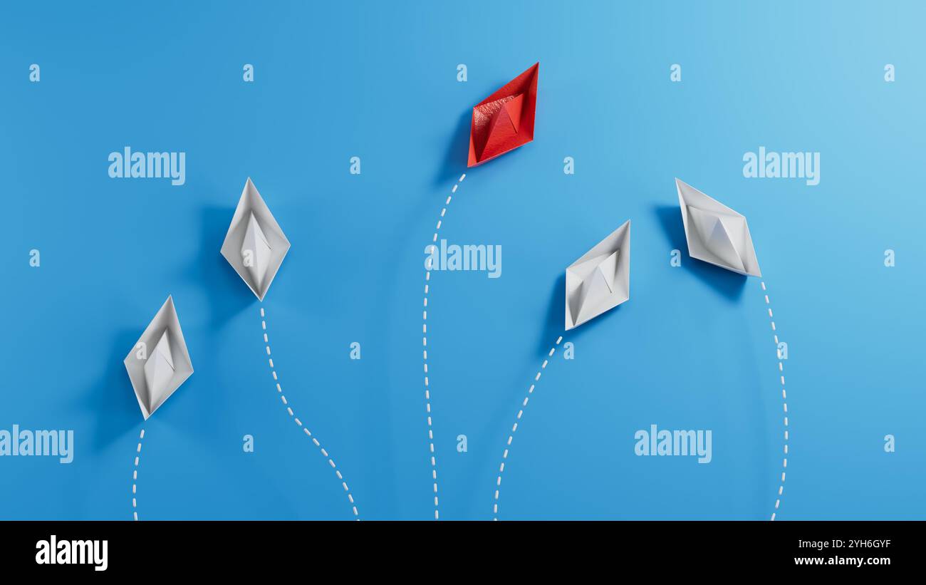 leaderboat or different concept with red and white paper ship path and ...