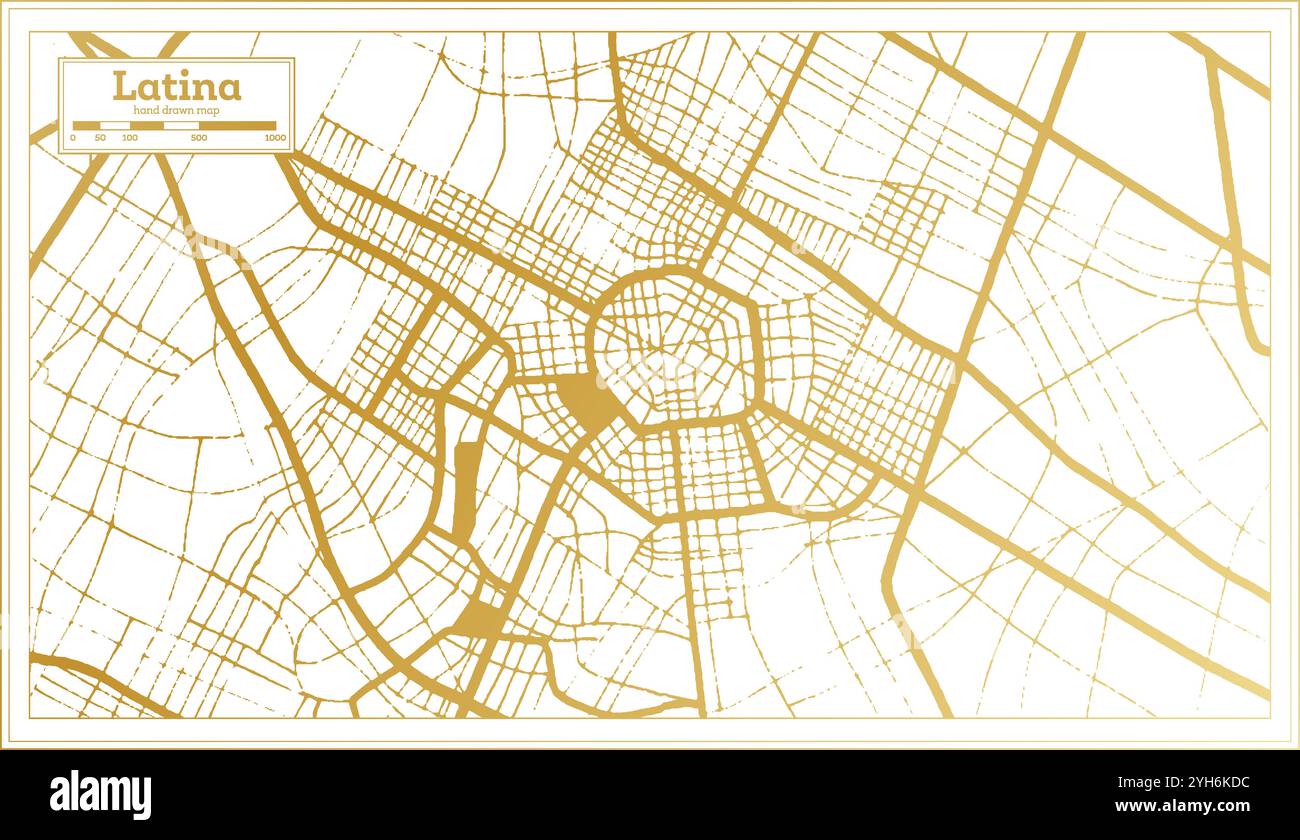 Latina Italy City Map in golden Colors in Retro Style. Outline Map ...