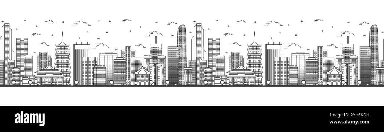 Seamless pattern with outline Guangzhou China City Skyline with Modern Buildings Isolated on ...