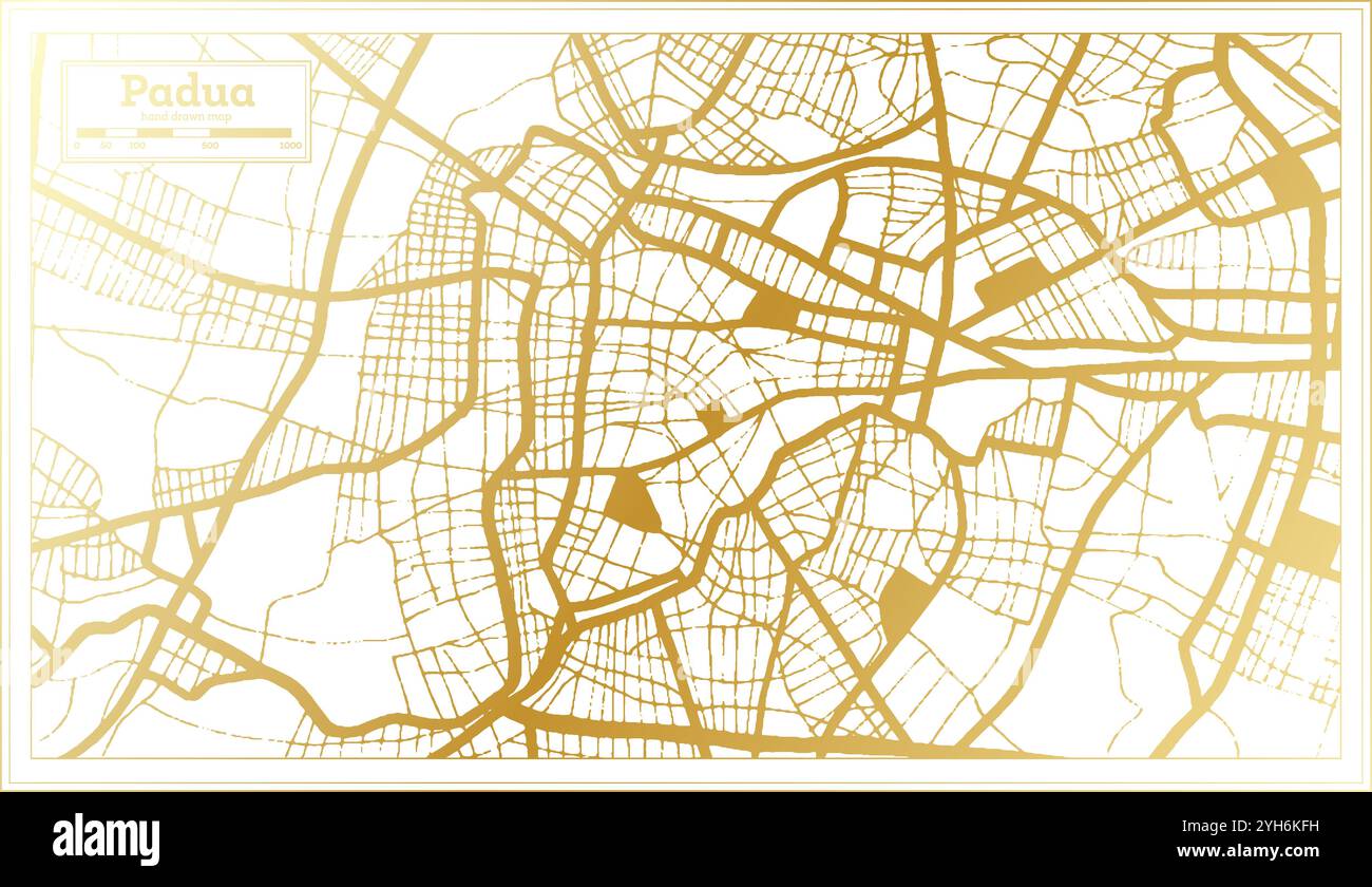 Padua Italy City Map in golden Colors in Retro Style. Outline Map ...