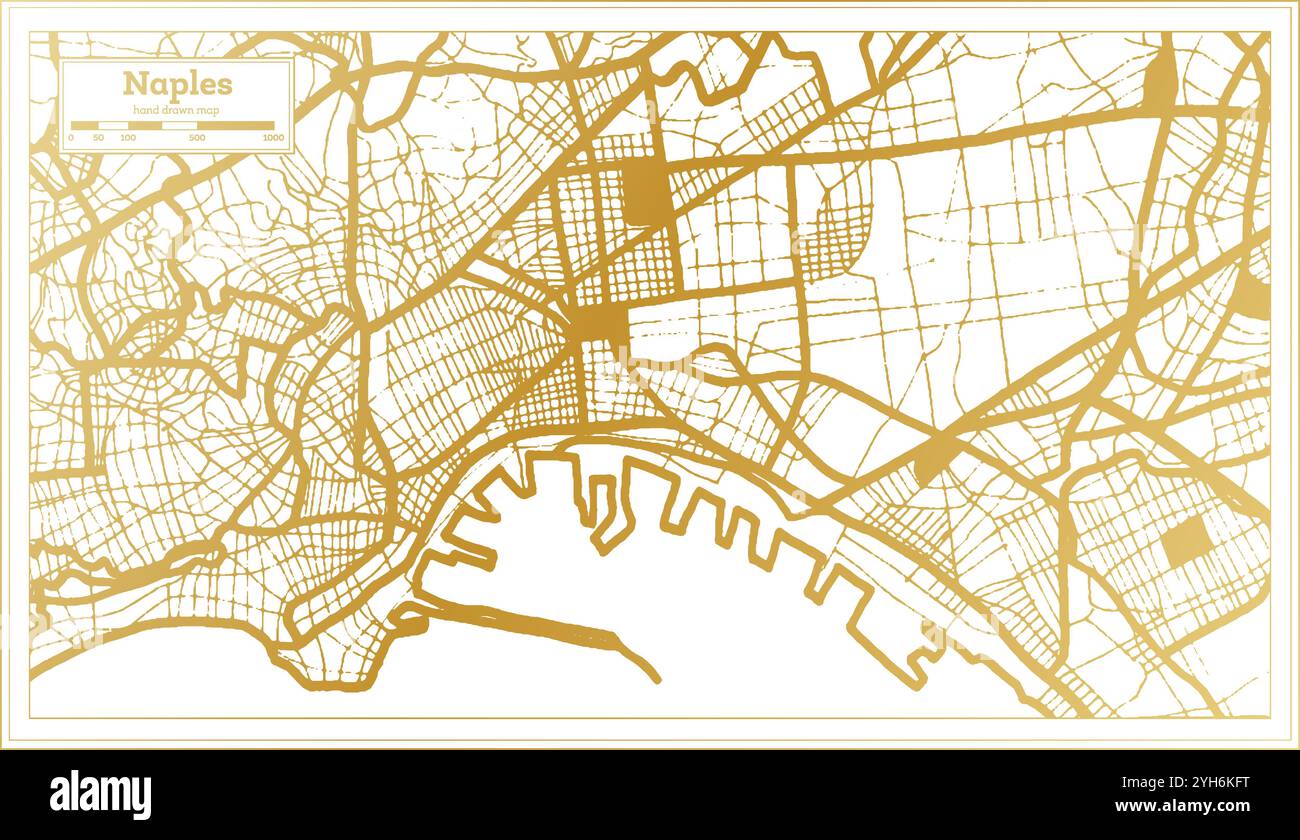 Naples Italy City Map in golden Colors in Retro Style. Outline Map. Vector Illustration Stock ...
