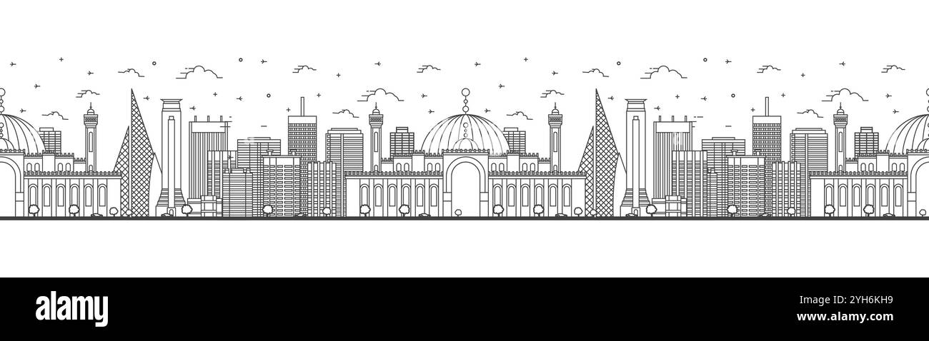 Seamless pattern with outline Manama Bahrain City Skyline with Modern ...