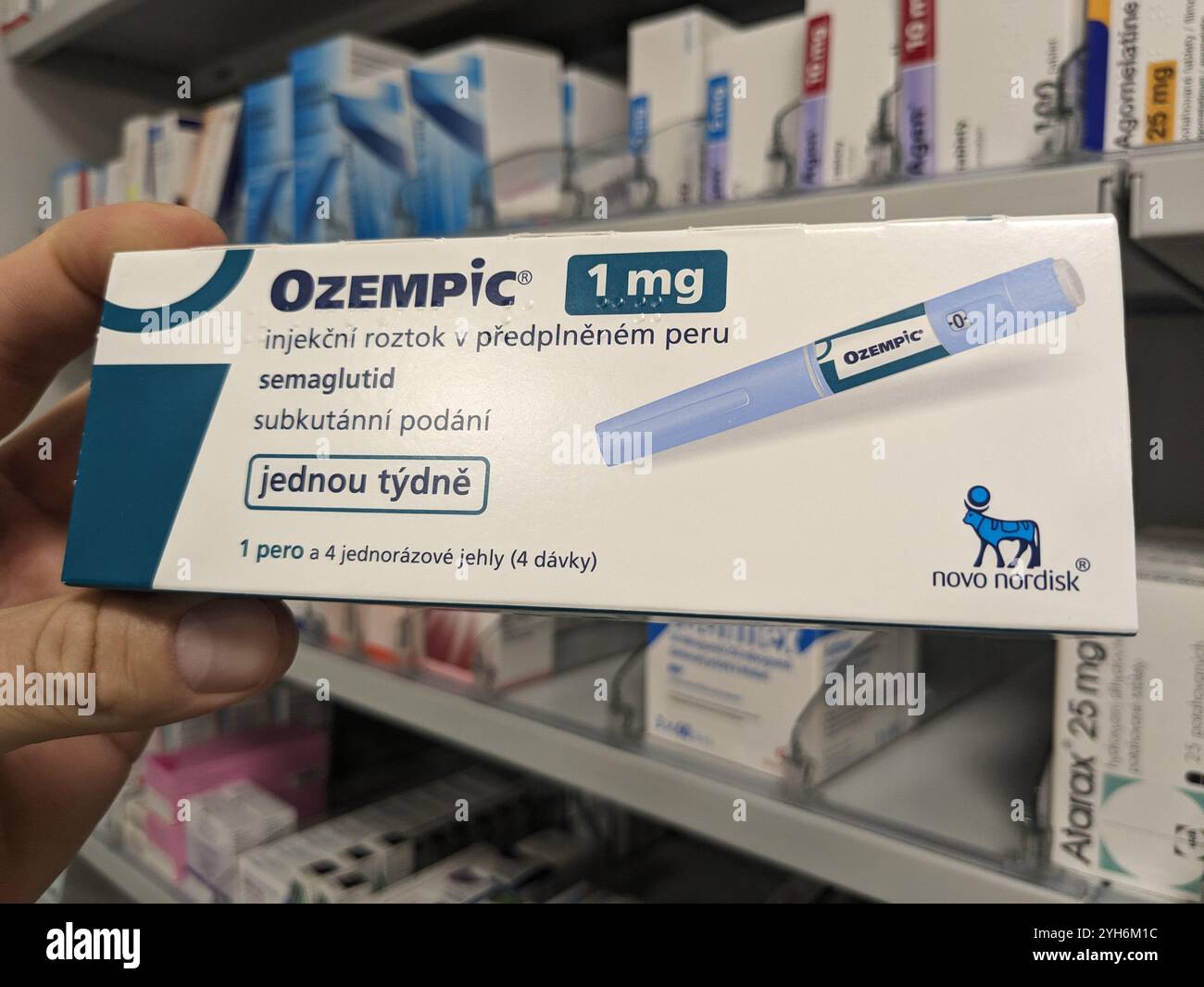 Ozempic box of medication NOVO NORDISK. Diabetes treatment in Czech ...