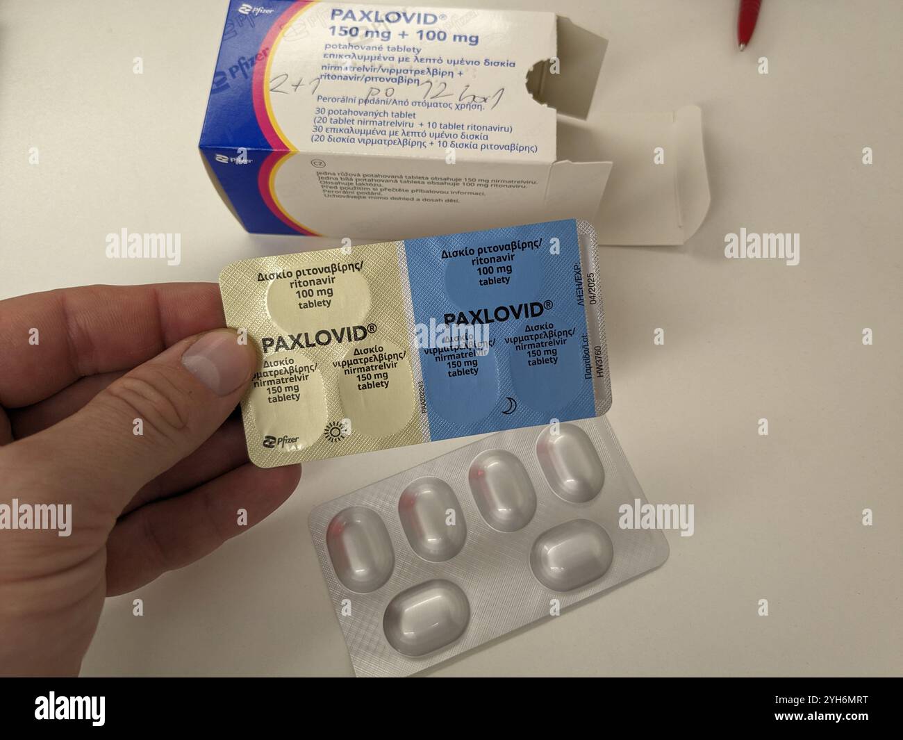 Paxlovid box of medication with active substance Nirmatrelvir and ...