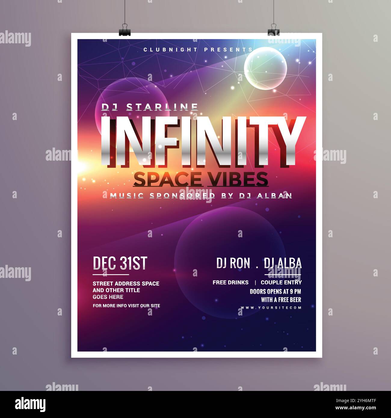 space universe style music flyer template with event date Stock Vector ...