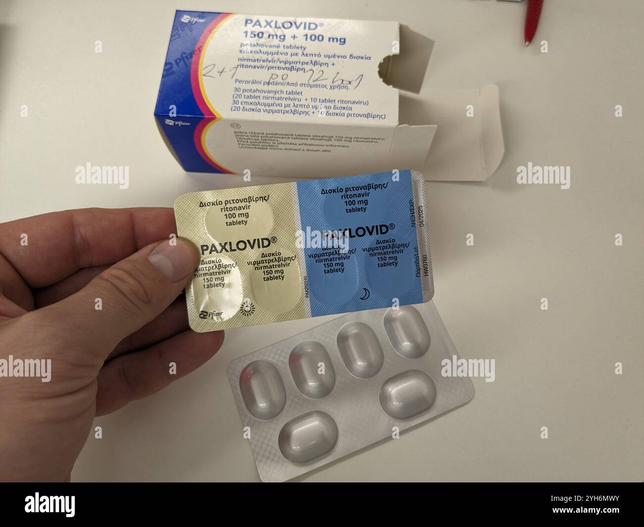 Paxlovid box of medication with active substance Nirmatrelvir and ...