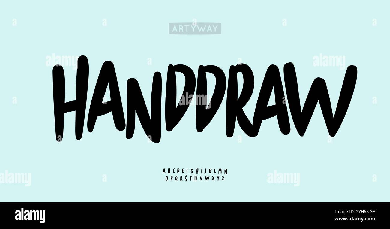 Handdrawn script font, bold brush lettering, playful doodle alphabet ...
