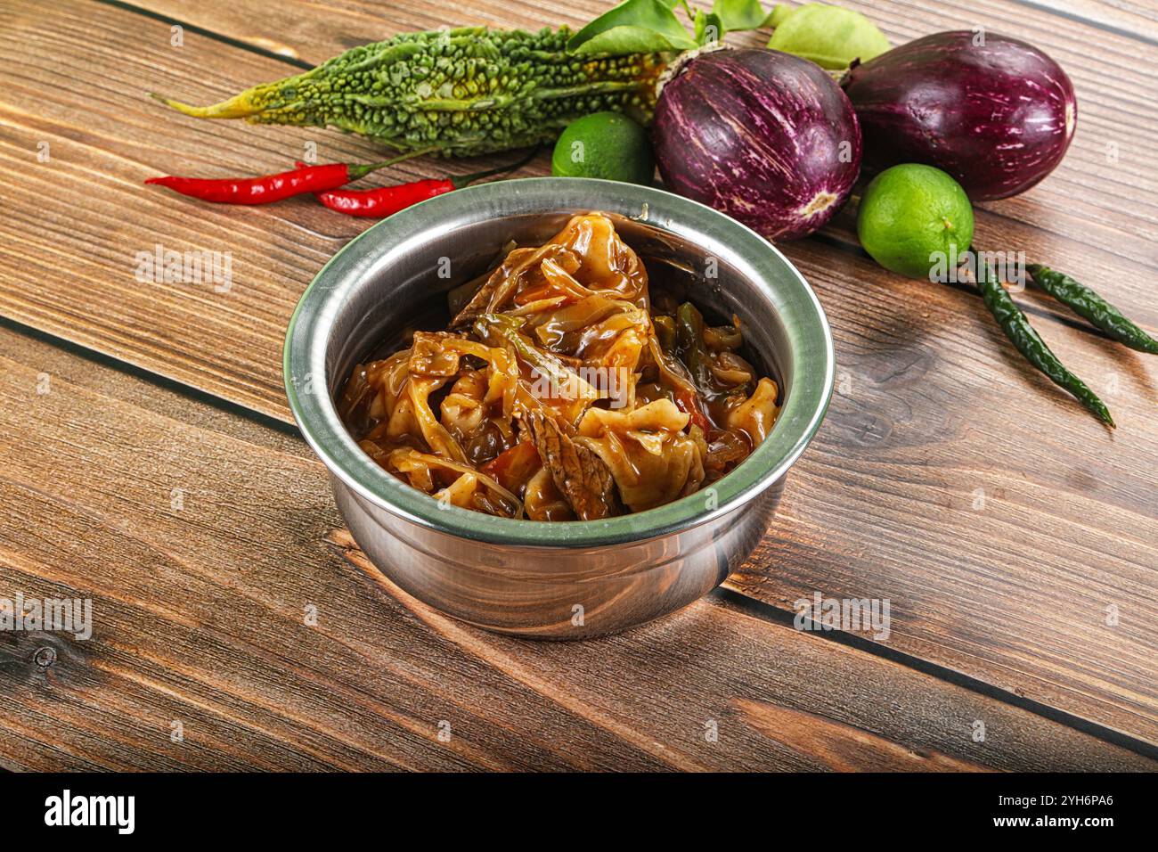 Tibetian cuisine - thenthuk noodles with beef and spices Stock Photo ...