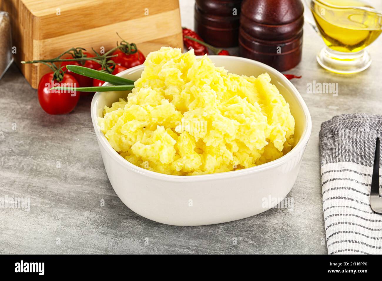 Mashed potato Puree with butter served green onion Stock Photo - Alamy