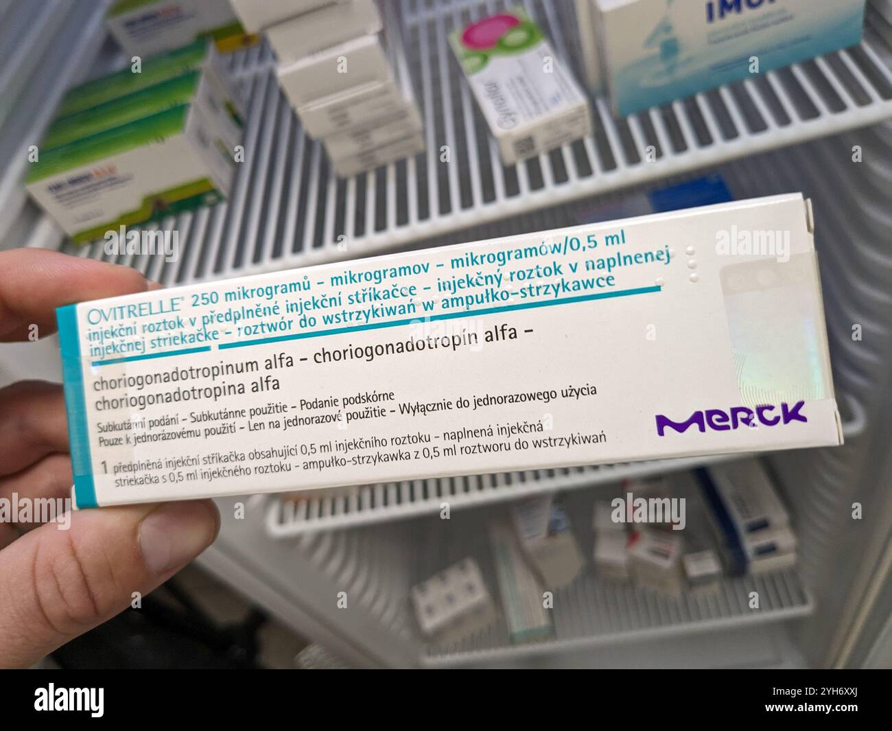 Ovitrelle box of medication with choriogonadotropin alfa active ...