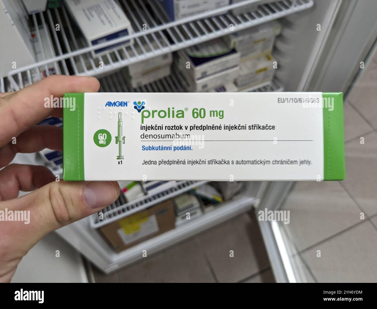 PROLIA box of medication with DENOSUMAB active substance by AMGEN, used ...