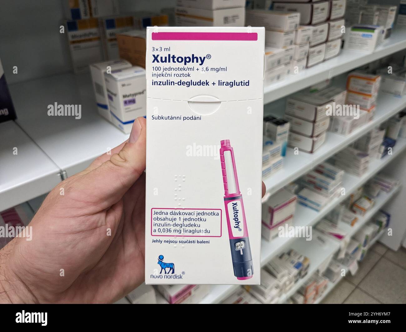 XULTOPHY box of medication with INSULIN DEGLUDEC and LIRAGLUTIDE active ...