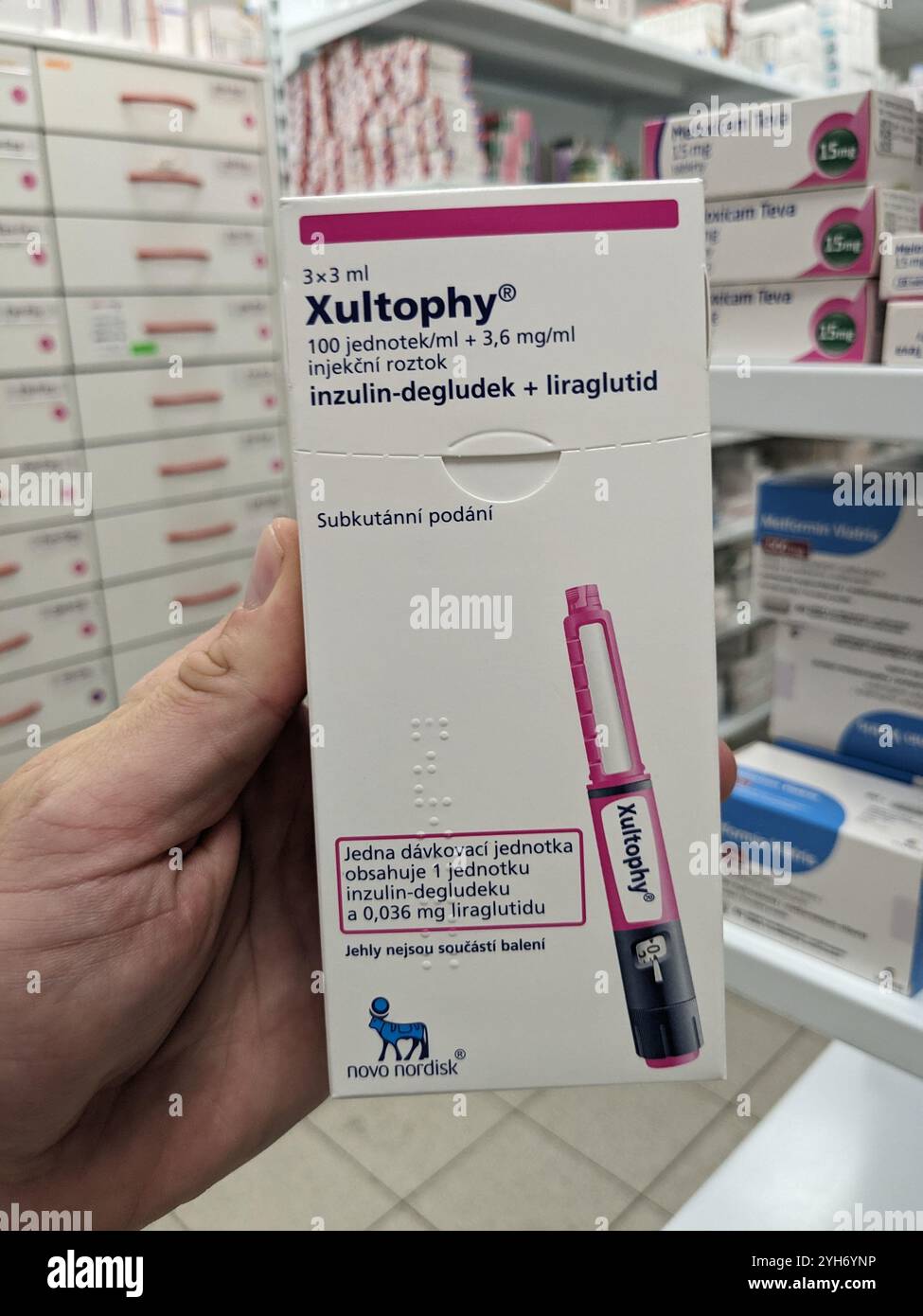 XULTOPHY box of medication with INSULIN DEGLUDEC and LIRAGLUTIDE active ...