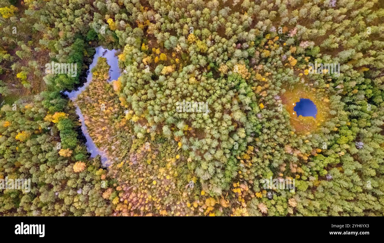 Two small nameless lakes from above, in the forests of Lithuania ...