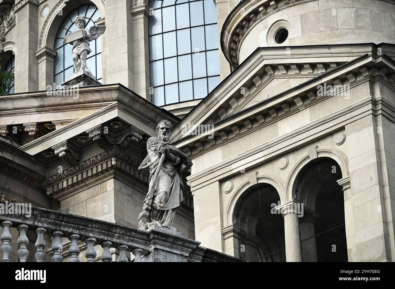 Architecture detail with statues of St. Stephen's Basilica, Budapest ...