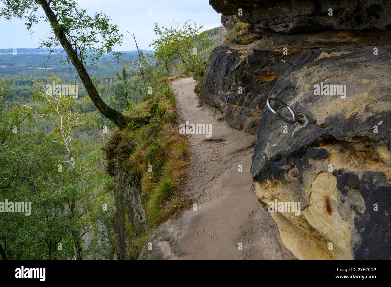Narrow path at the roundabout in the saxon switzerland at Frienstone ...