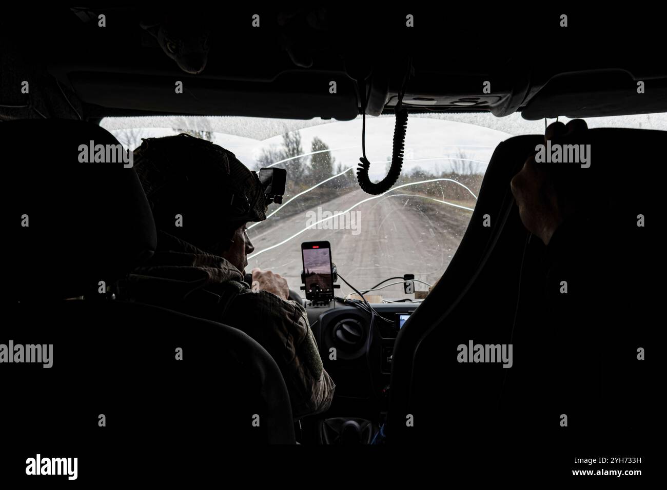 Pipa Vasyl, a policeman of the "White Angels" drives in an armoured ...
