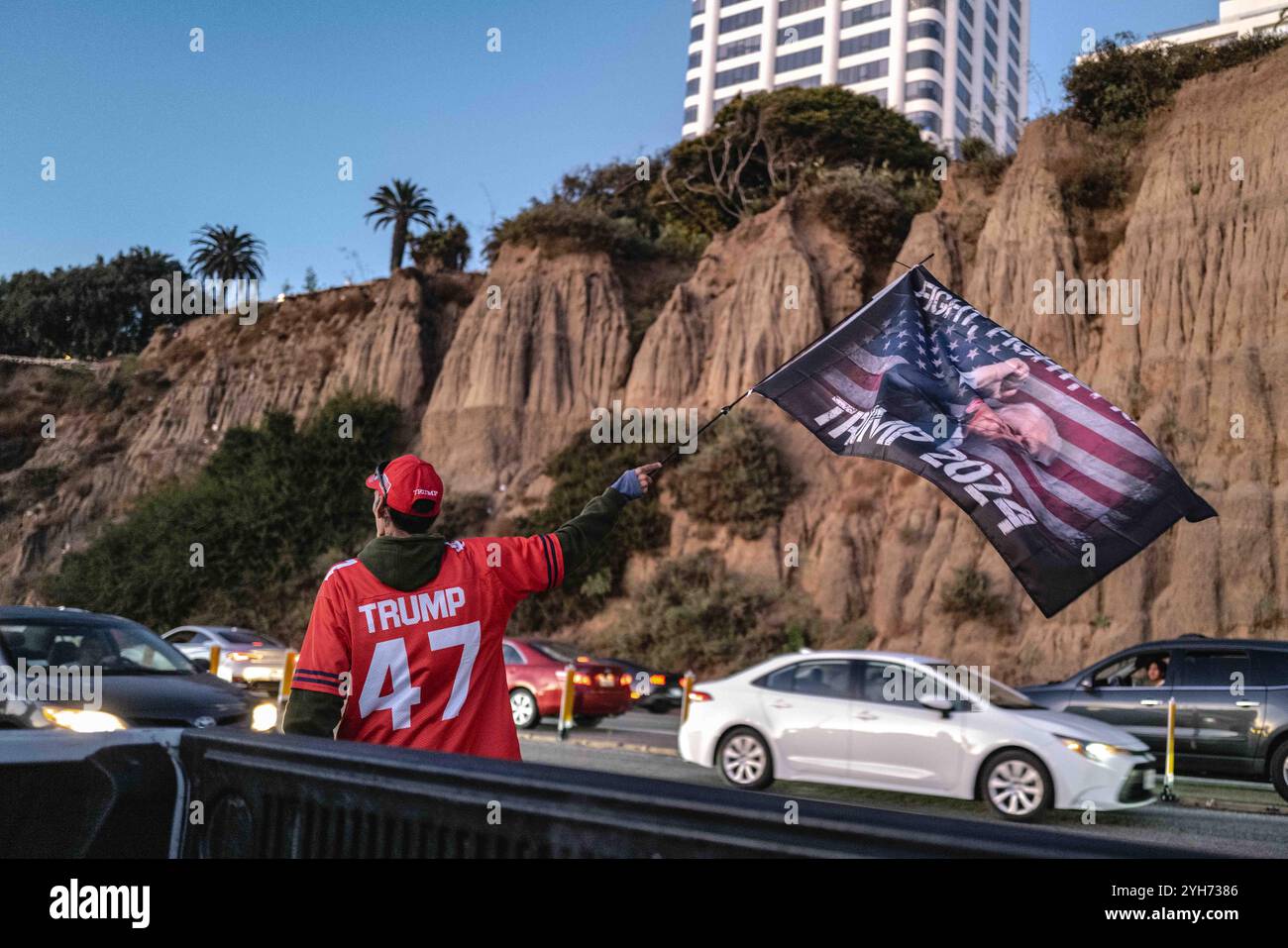 Santa Monica Beach, California, USA. 09th Nov, 2024. A supporter in a ...