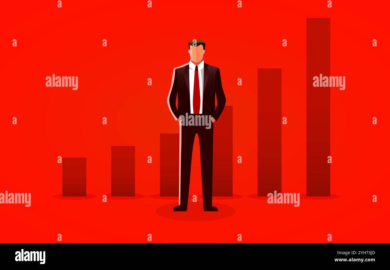 Businessman stands in front of a growing graph. Symbol of success ...