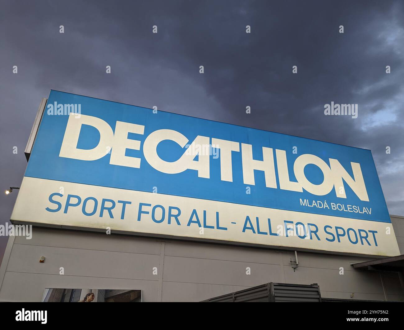 Exterior view of a Decathlon store. Decathlon is a French company and ...