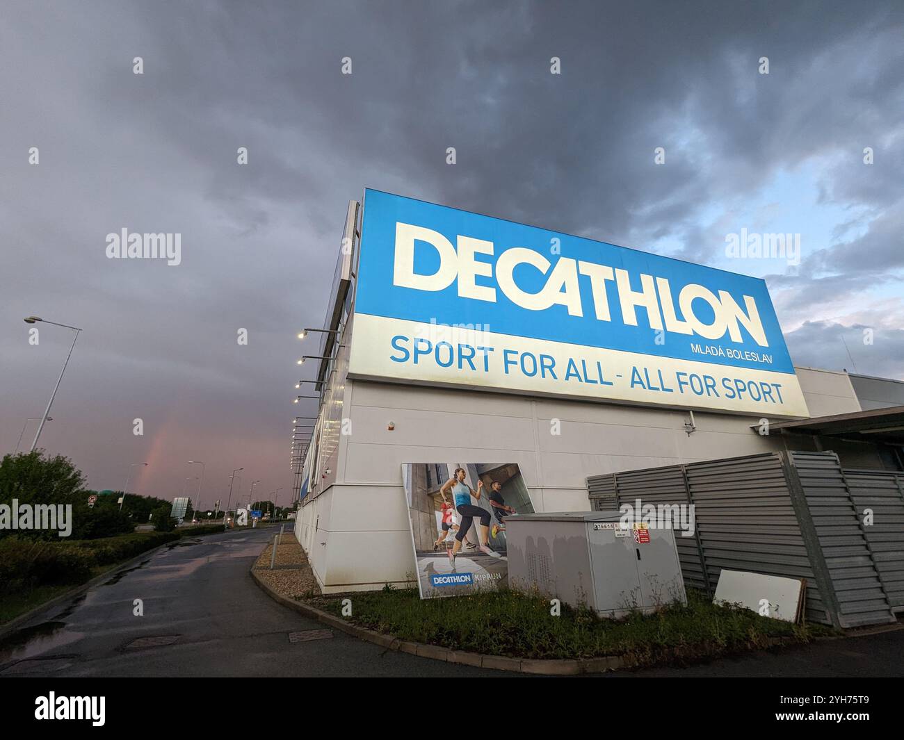 Exterior view of a Decathlon store. Decathlon is a French company and ...