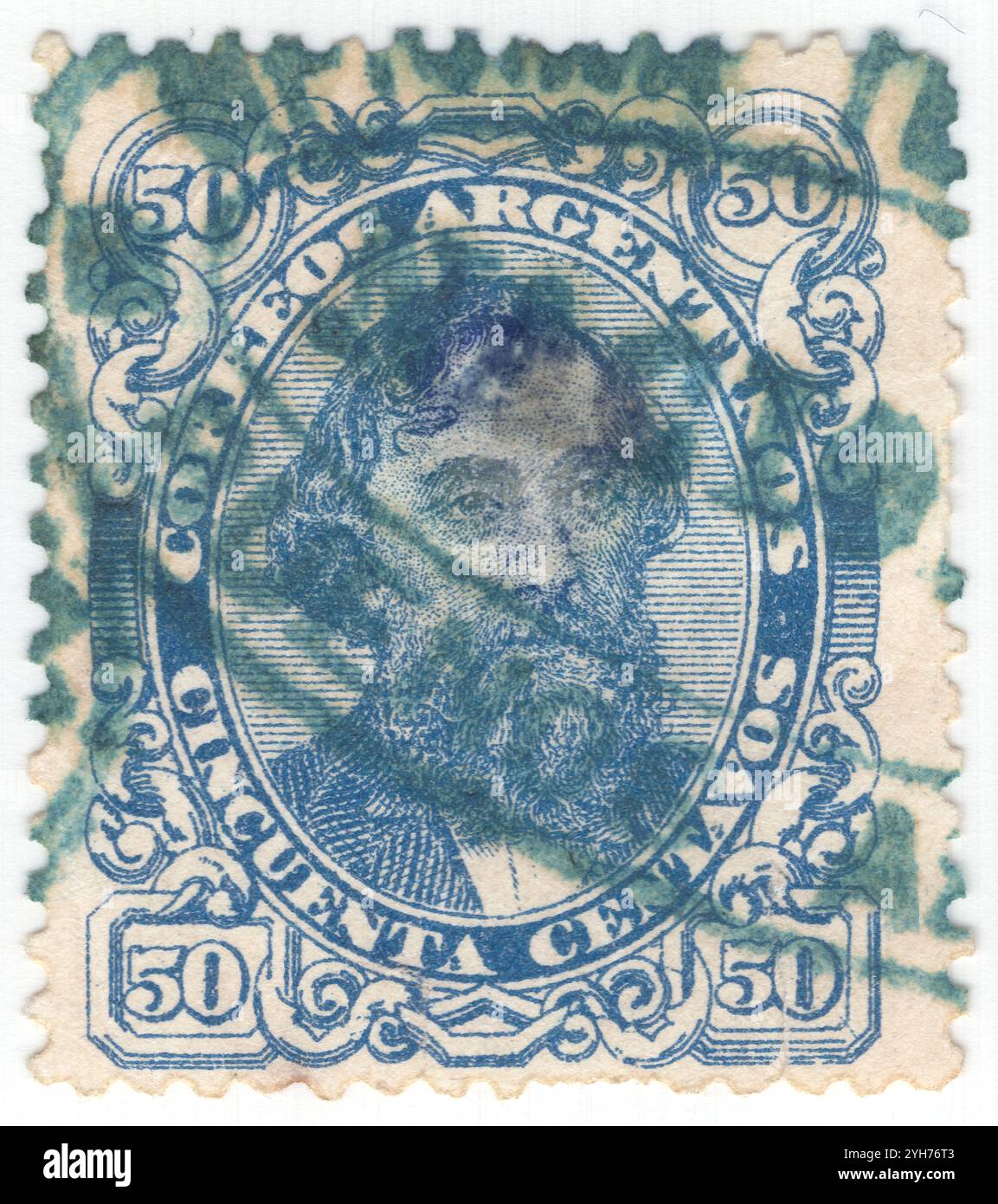 ARGENTINA - 1888 April 05: 50 centavo blue postage stamp depicting ...