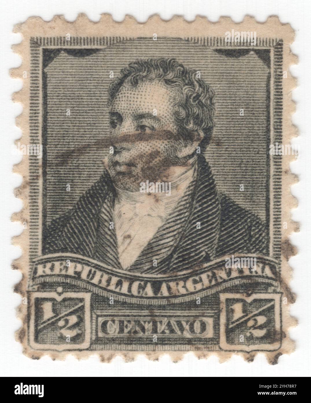 ARGENTINA - 1896 March 21: ½ centavo slate postage stamp depicting ...