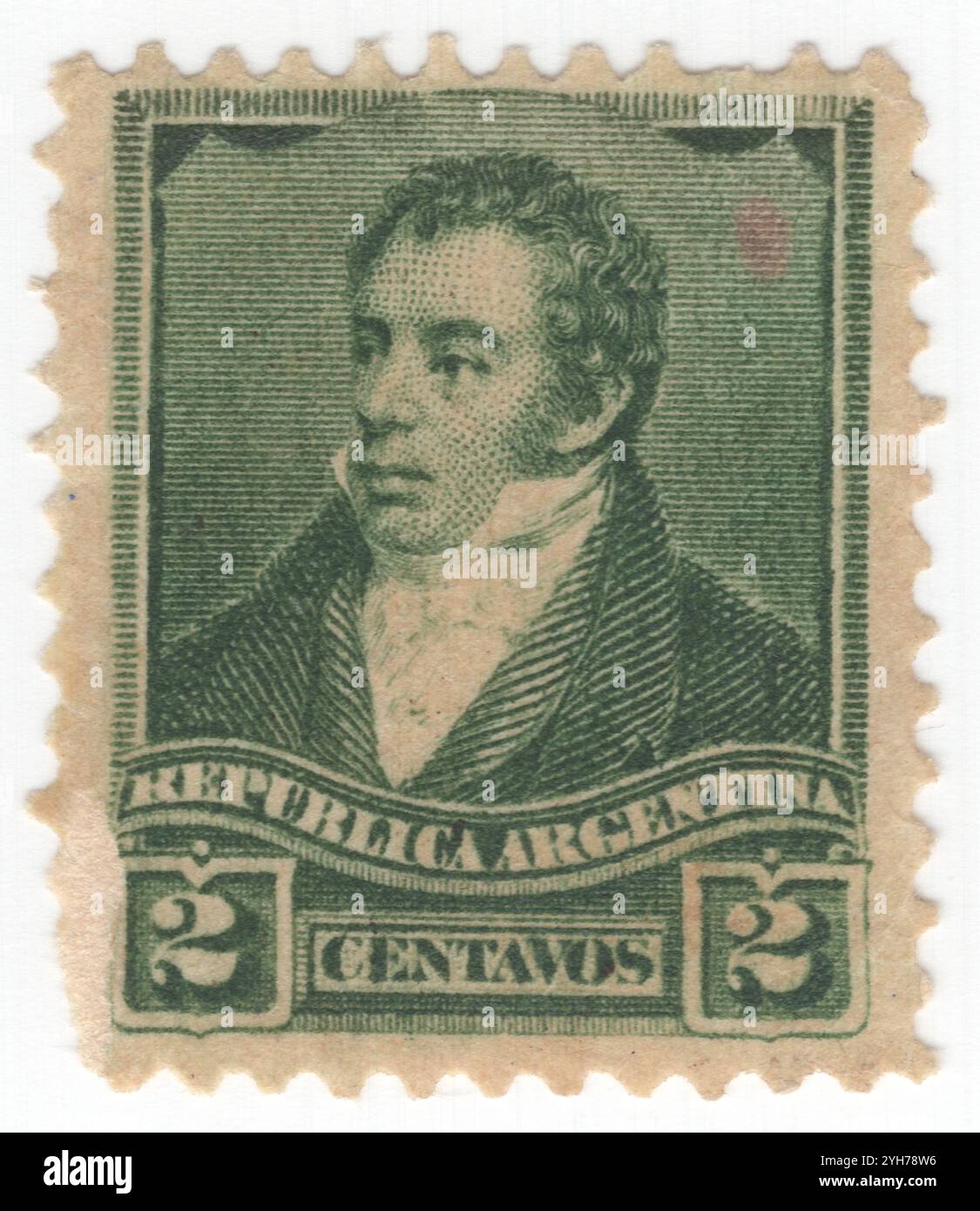 ARGENTINA - 1896 March 21: 2 centavo yellow-green postage stamp ...