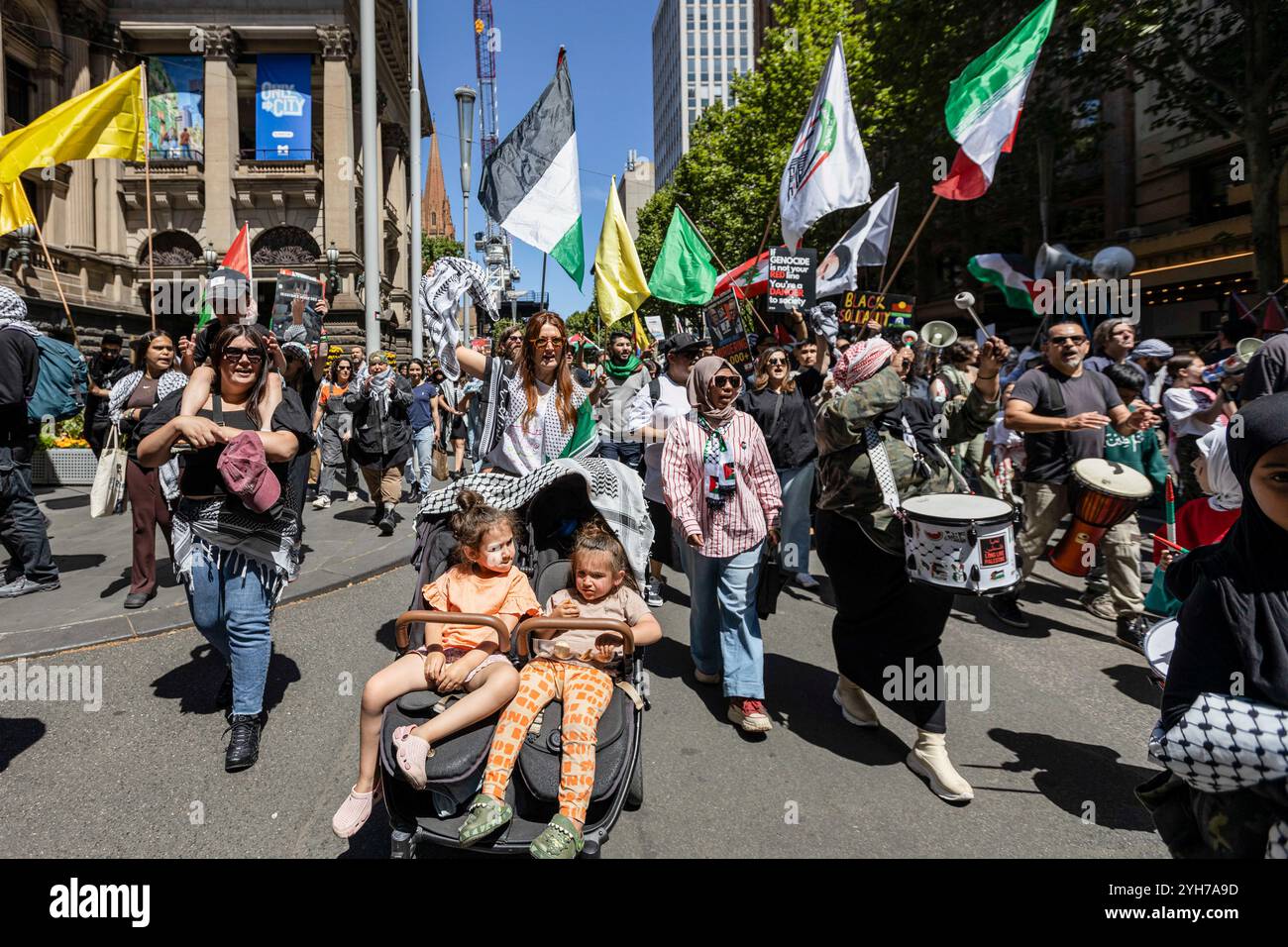 Melbourne, Australia. 10th Nov, 2024. Protesters chant slogans during ...