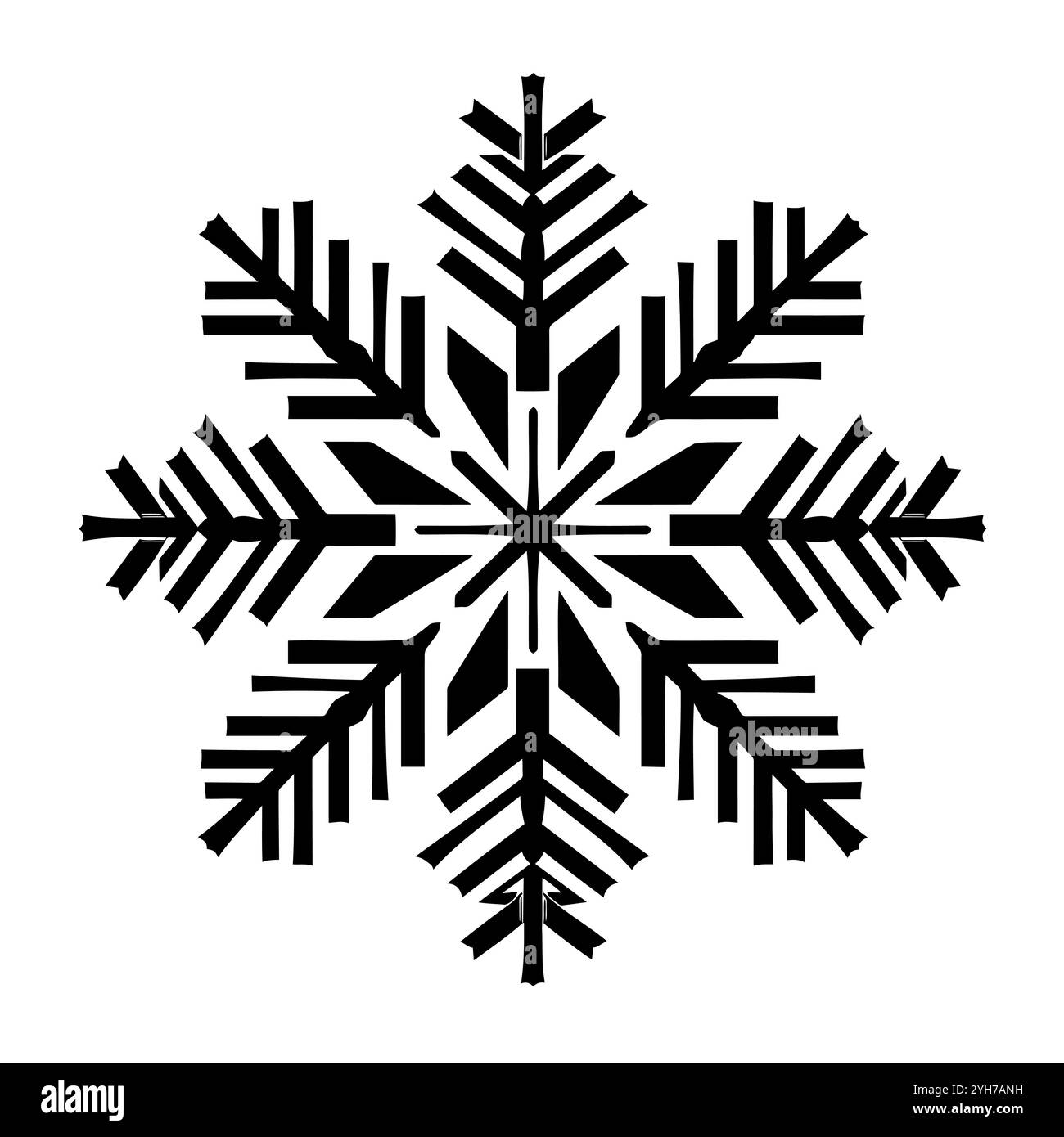 Geometric snowflake design in black and white, symmetrical outline ...