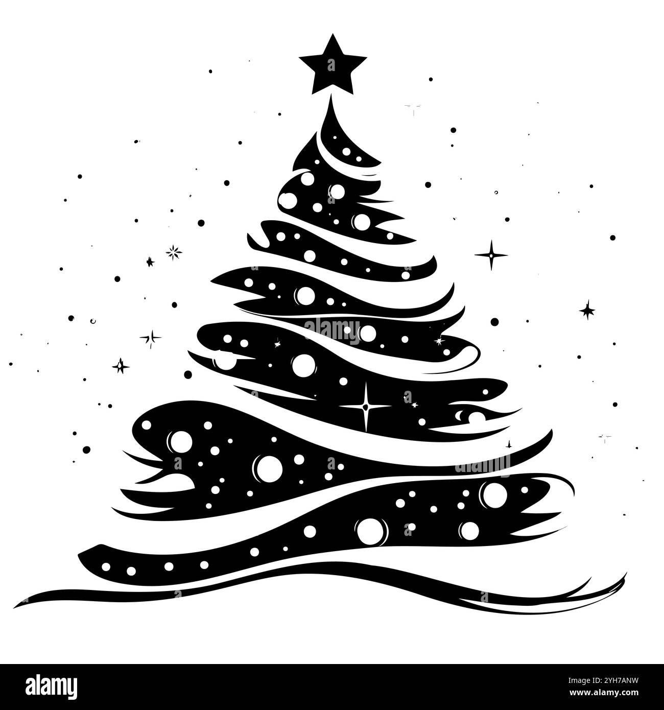 Abstract black and white Christmas tree with decorative swirls and star Stock Vector Image & Art ...
