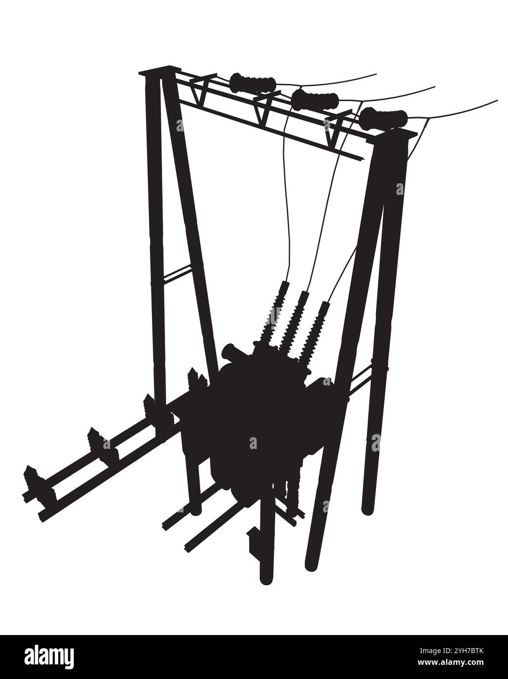 Silhouette Power grid substation - vector illustration. High voltage ...