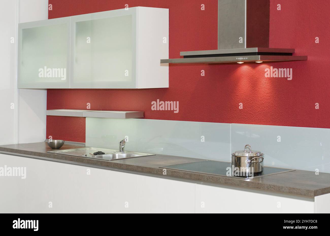 Modern kitchen unit with wall unit, base unit, extractor bonnet, sink ...