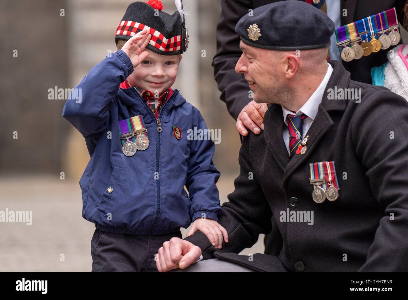 Lance Corporal David Clyde with his son Matthew Clyde, 5, after the ...