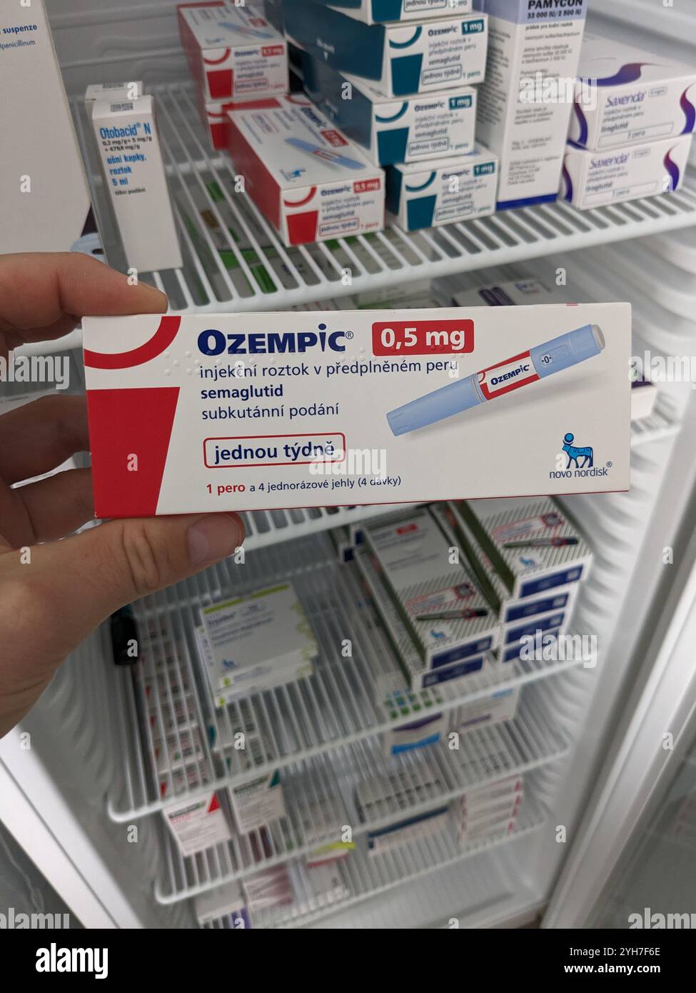 Ozempic box of medication Novo Nordisk. Diabetes treatment in Czech ...