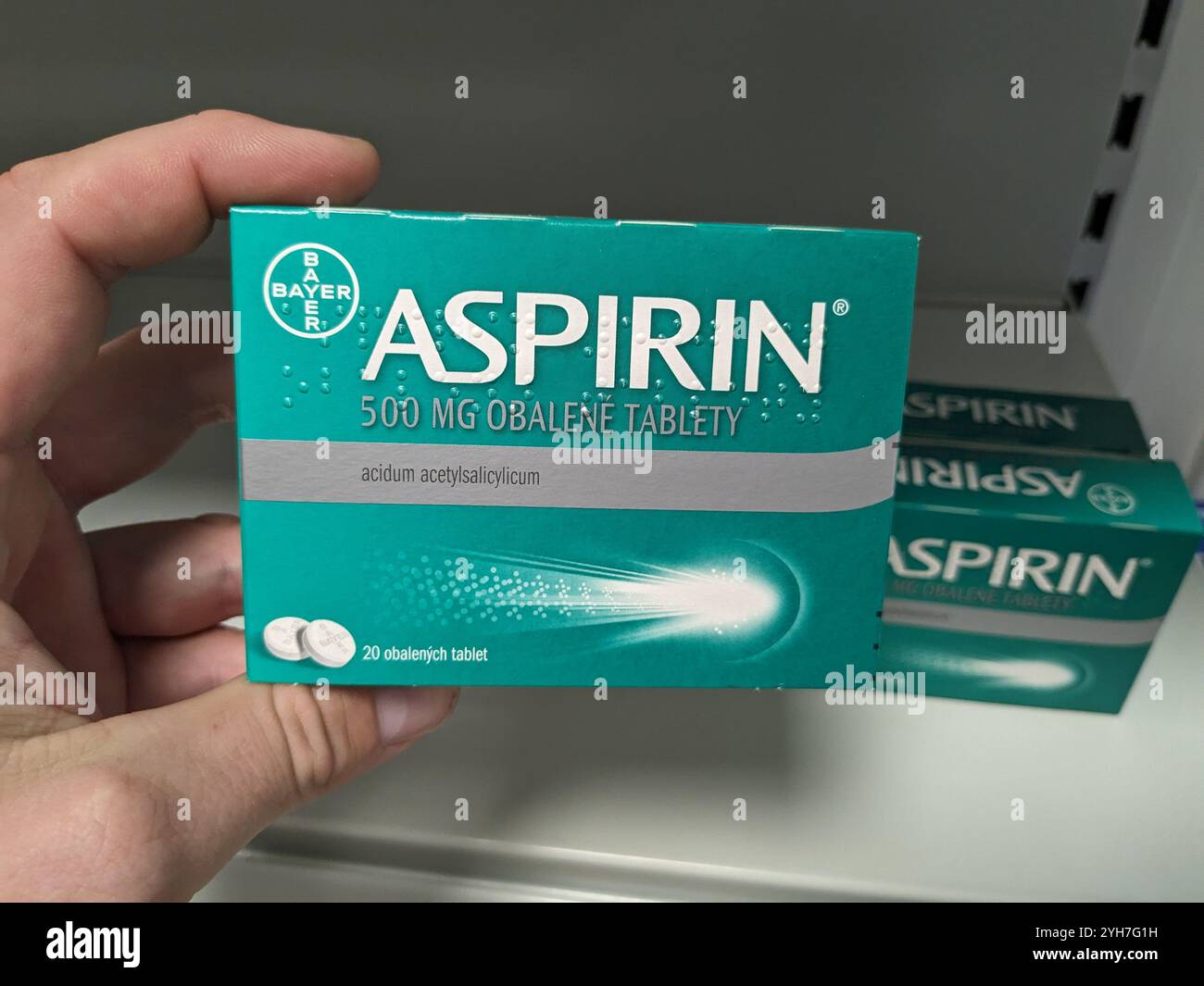 Prague,Czech Republic-August 8 2024:ASPIRIN box with ACETYLSALICYLIC ...