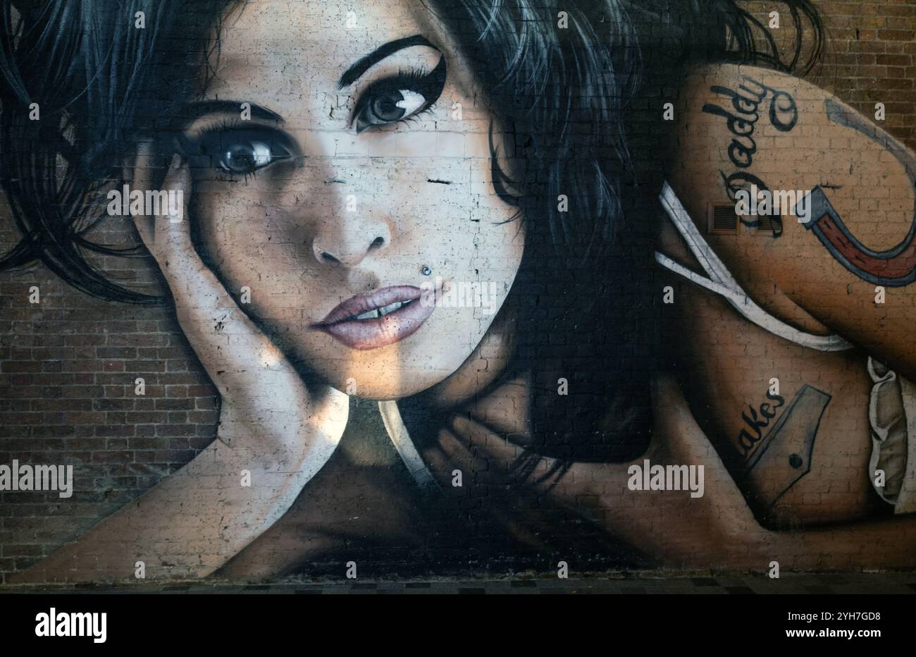 Amy Winehouse On A Brick Wall At The Side Of The Hawley Arms Pub In