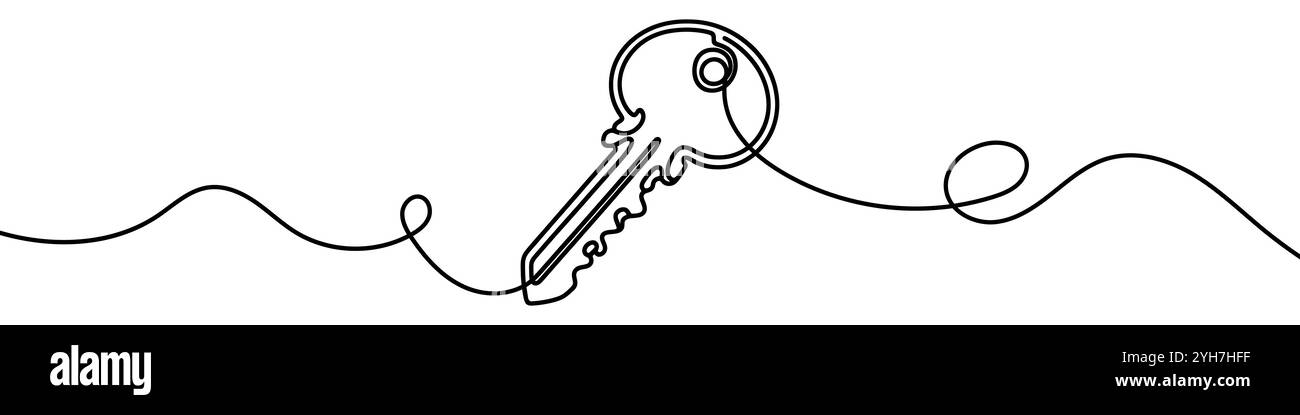 Continuous Line Drawing Of A Key Is Suggesting Concepts Of Security And Access Stock Vector