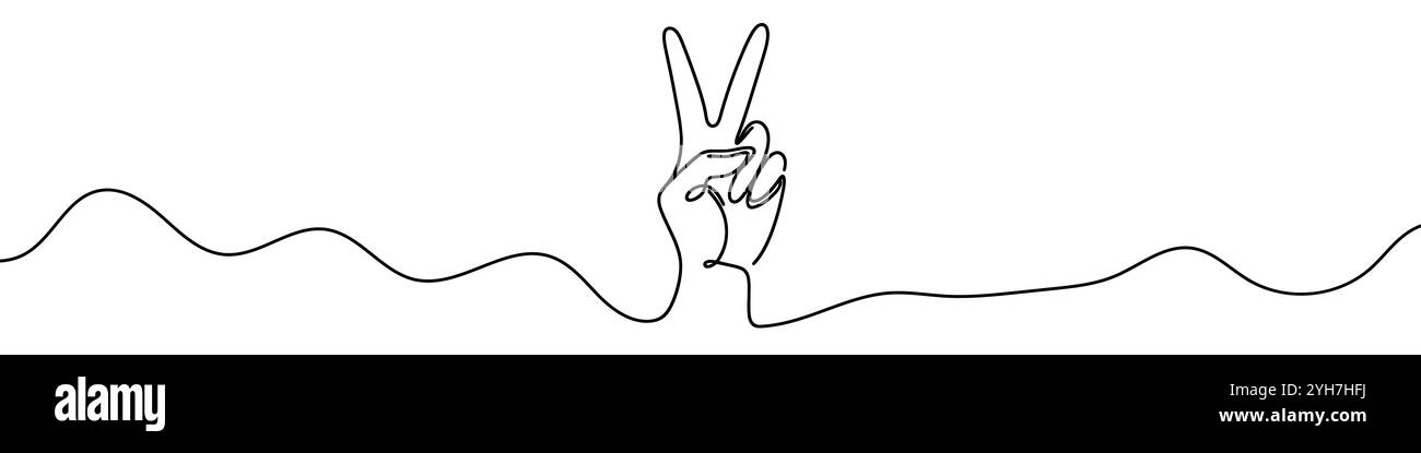 Continuous line drawing of hand showing peace sign, minimalist design ...