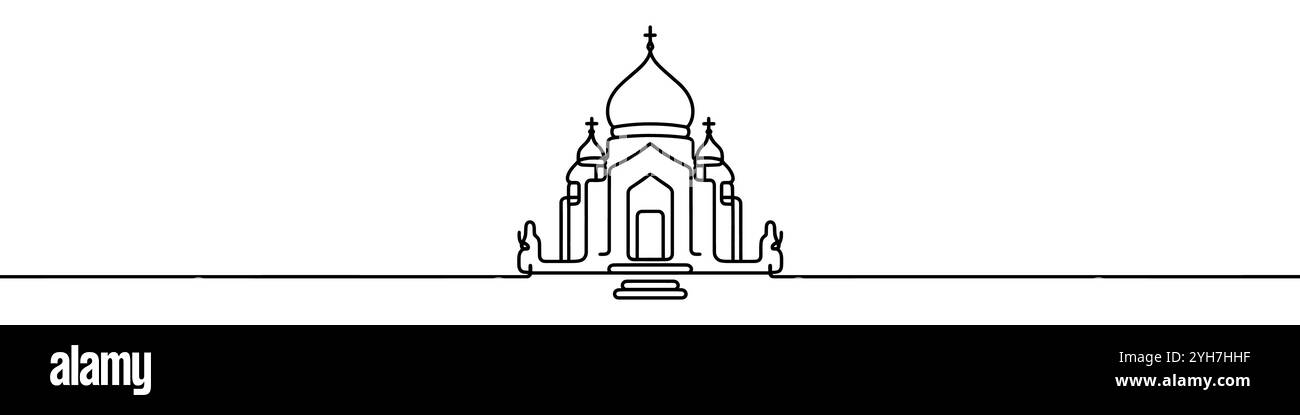 One continuous line drawing of a christian orthodox church building ...