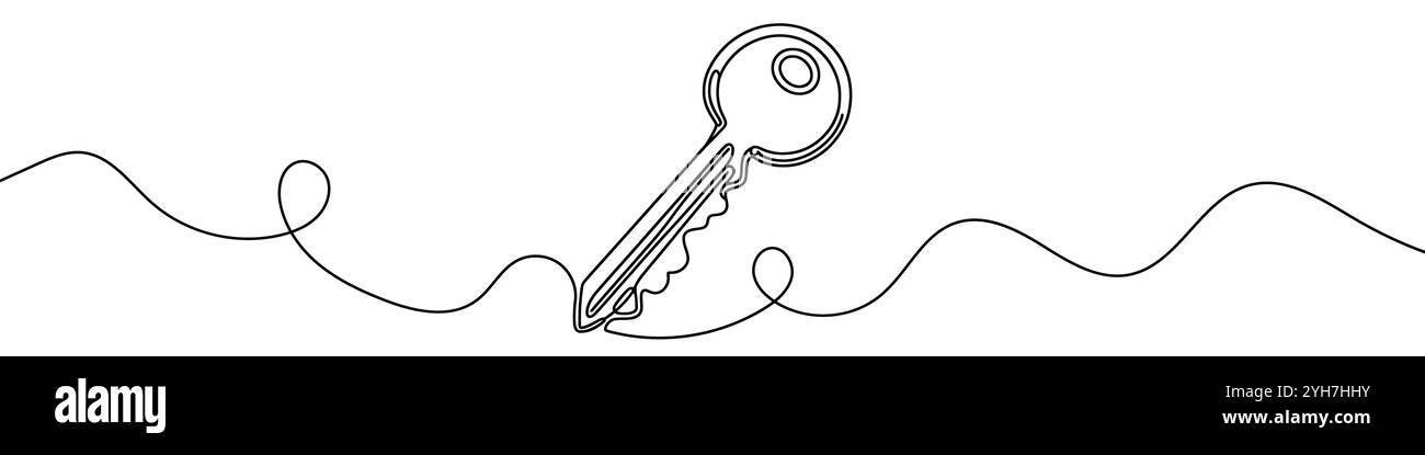 Continuous line drawing of a key is suggesting concepts of security and ...