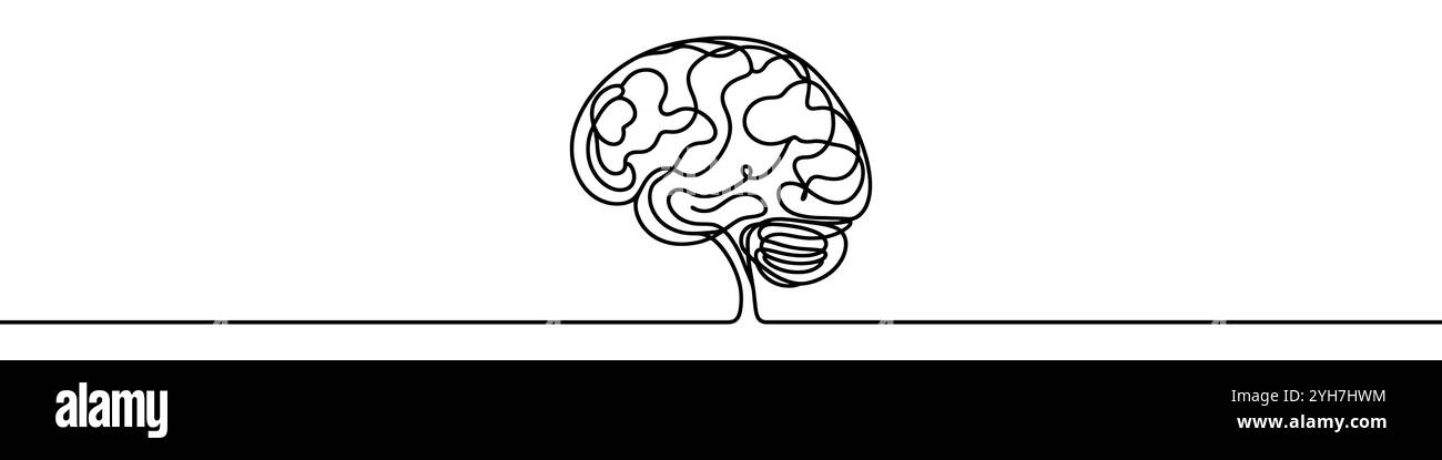 One continuous line illustration of a human brain, isolated on white ...