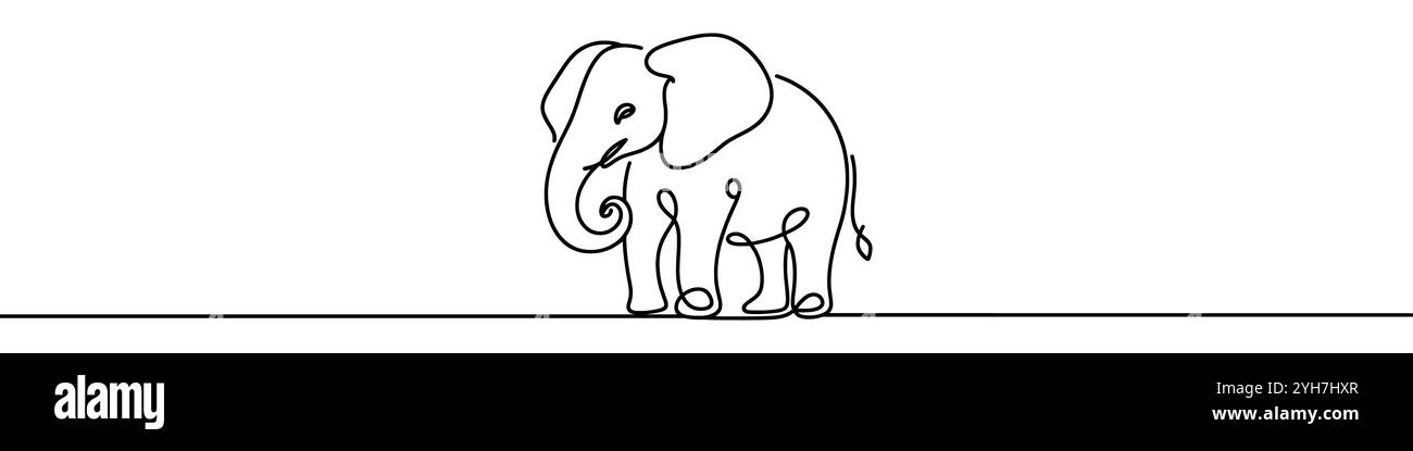 One continuous line illustration of an elephant. Line art of elephant ...