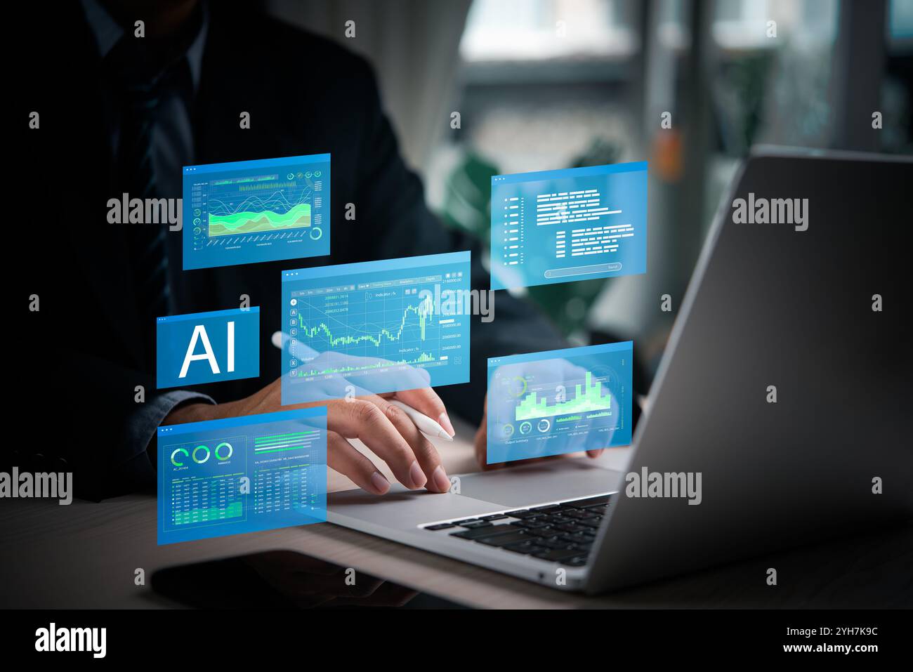 Businessperson working with AI-powered financial data analysis tools ...