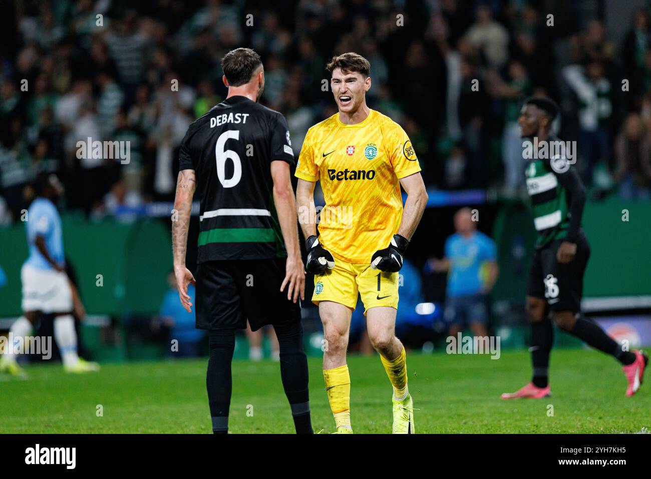 Zeno Debast, Franco Israel seen during UEFA Champions League game ...