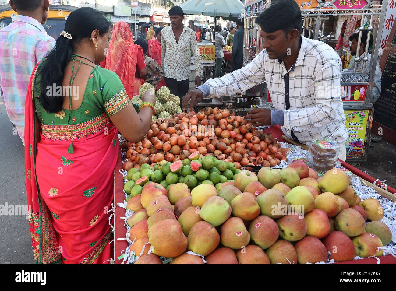 Fruit stall in the market at Surendranagar, Gujarat, India Stock Photo ...