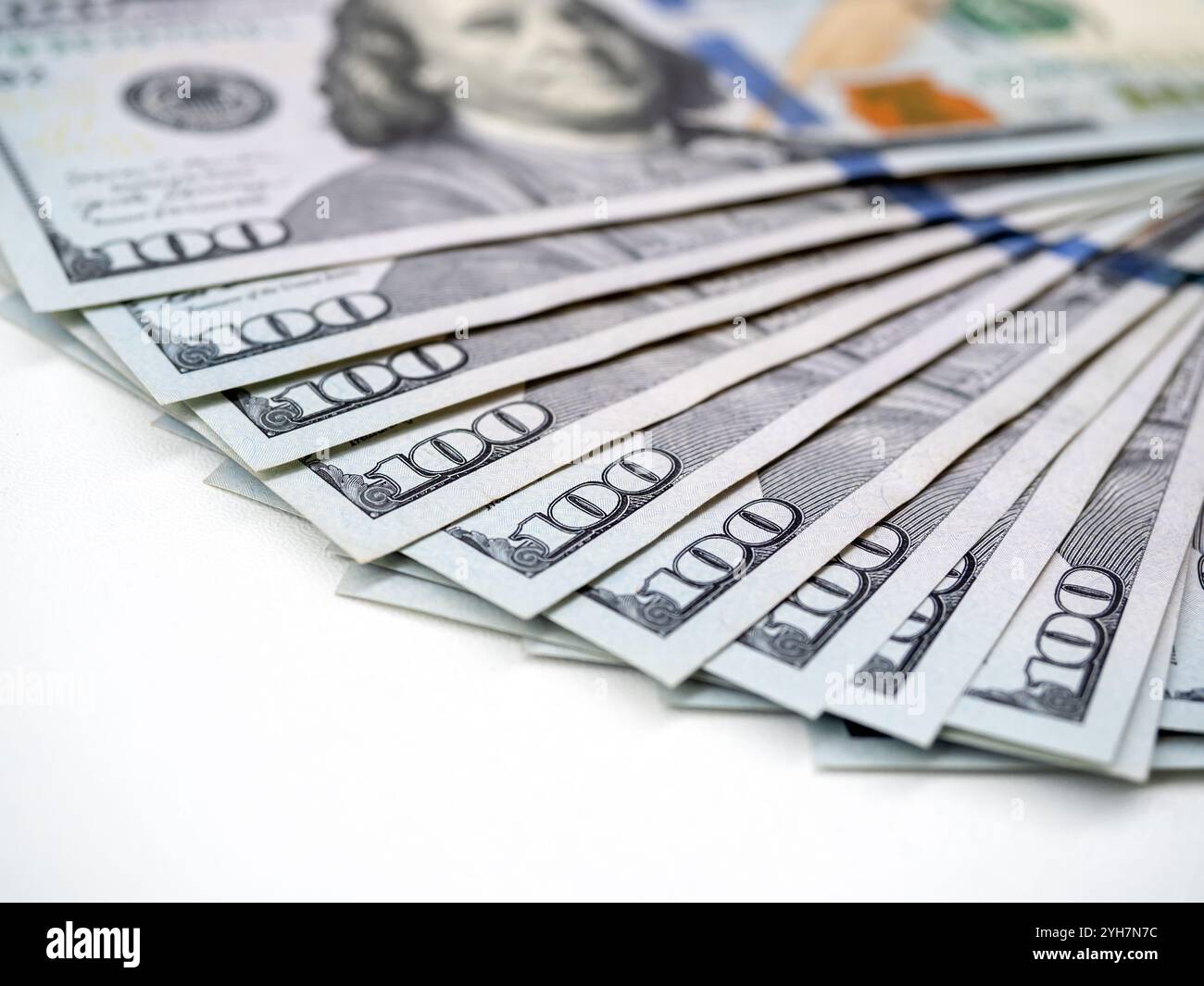 $100, Dollar banknotes background. Money fan, close-up one hundred ...