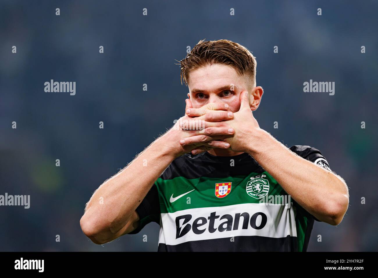 Viktor Gyokeres seen celebrating after scoring goal during UEFA ...