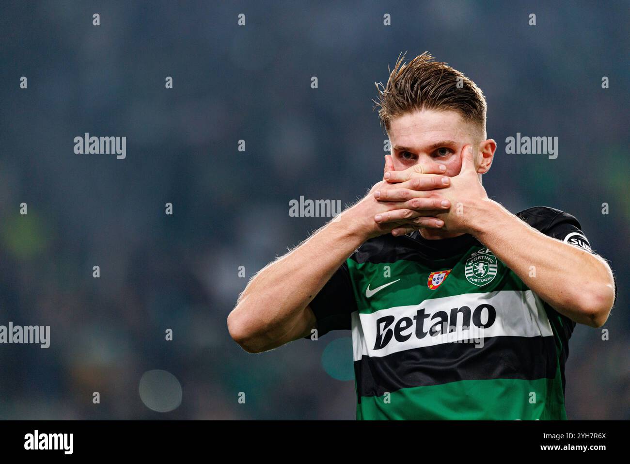 Viktor Gyokeres seen celebrating after scoring goal during UEFA ...