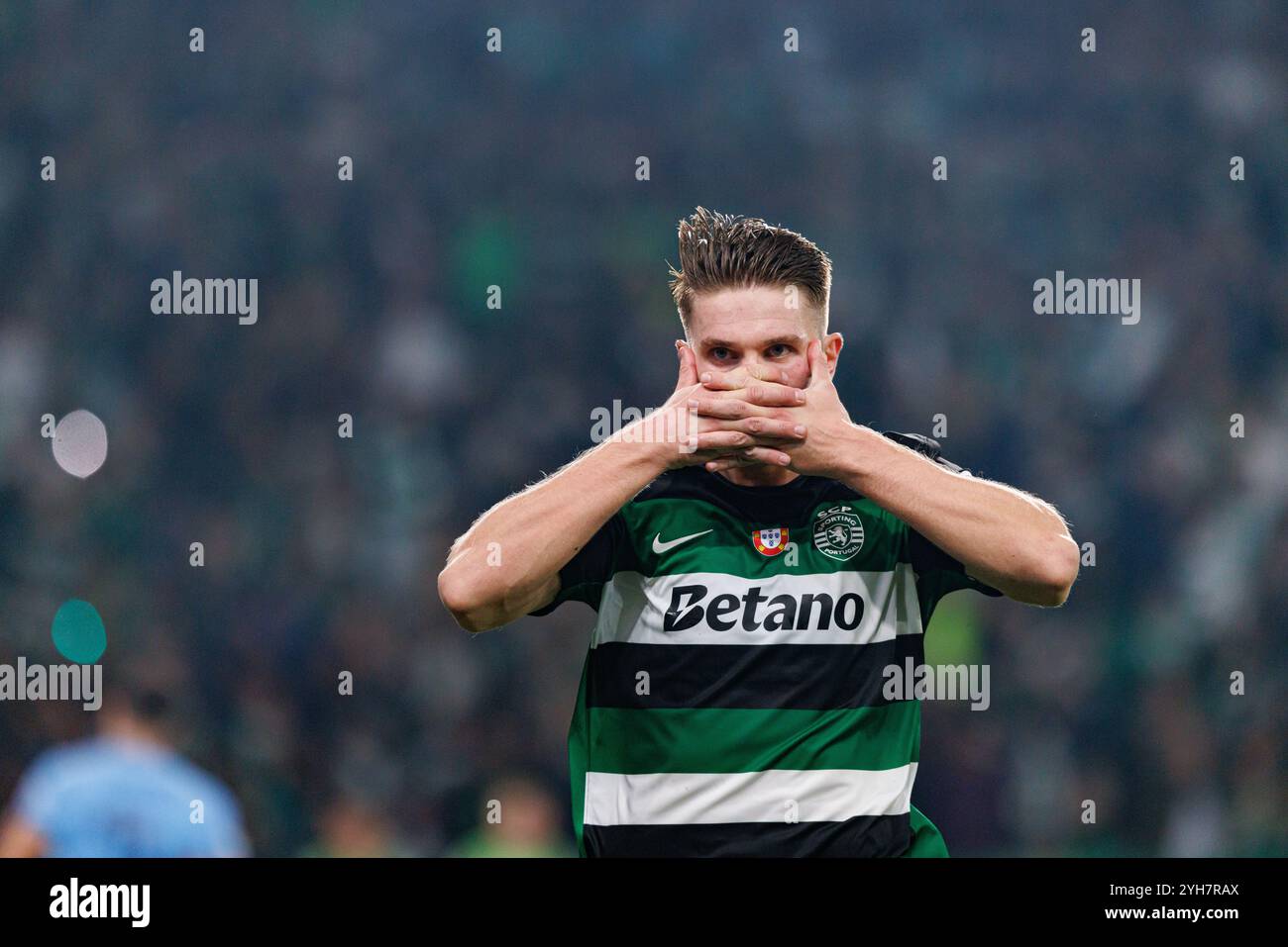 Viktor Gyokeres seen celebrating after scoring goal during UEFA ...
